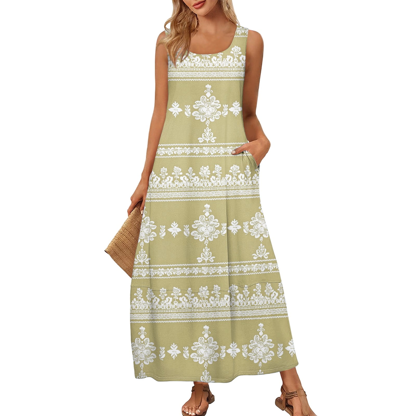 WULMLEO Womens Sundresses 2025 Loose Sleeveless Maxi Dress Casual Long ...