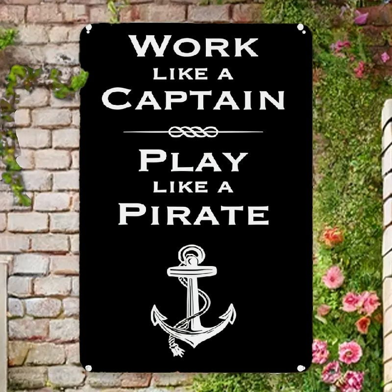 WUMINFANG Pirate Them Decor Retro Metal Sheet Signs Work Like A Captain ...