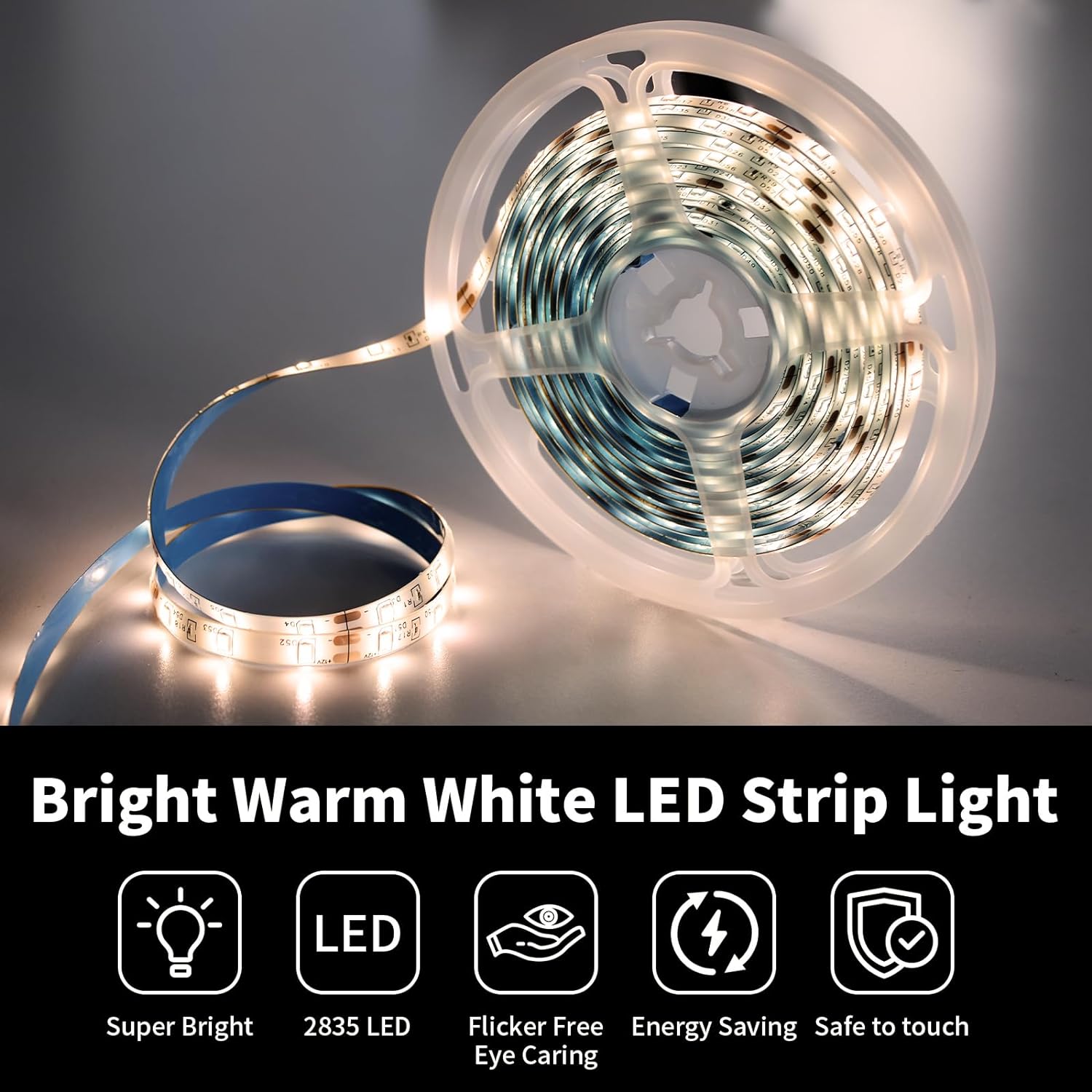WUQUAN-12V LED Light Strip IP65 Waterproof Warm White LED Strip Lights ...