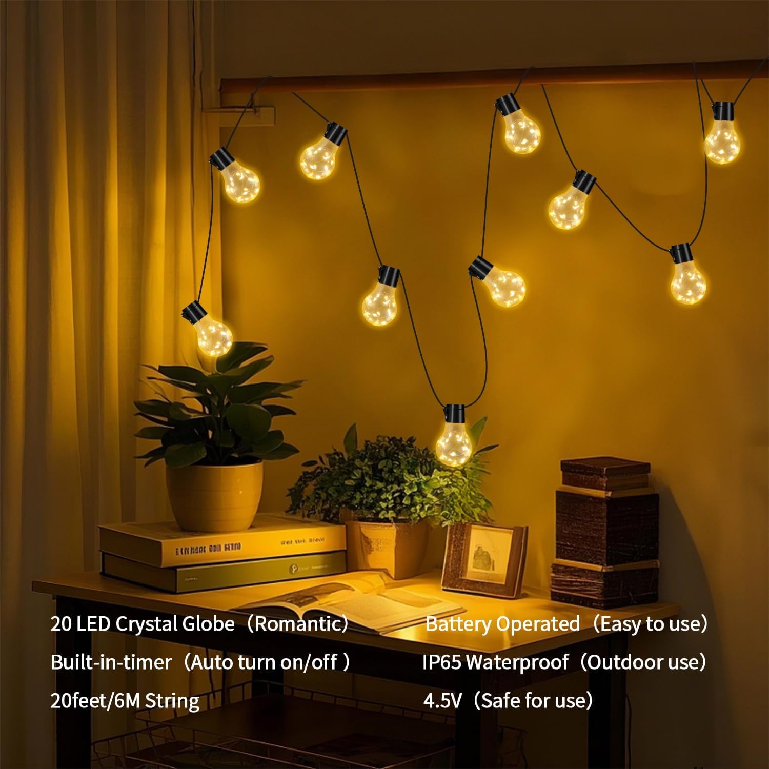 WUQUAN-20 Hanging Bulb Battery Operated String Lights, 100 LED Vintage ...