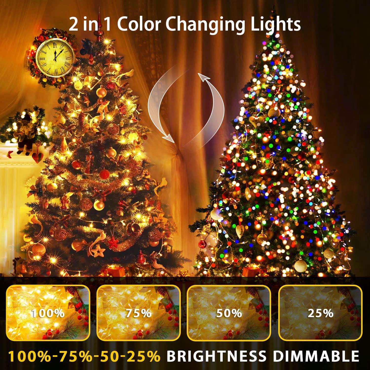 WUQUAN-200 LED Christmas String Lights Outdoor Waterproof, 66ft Color ...