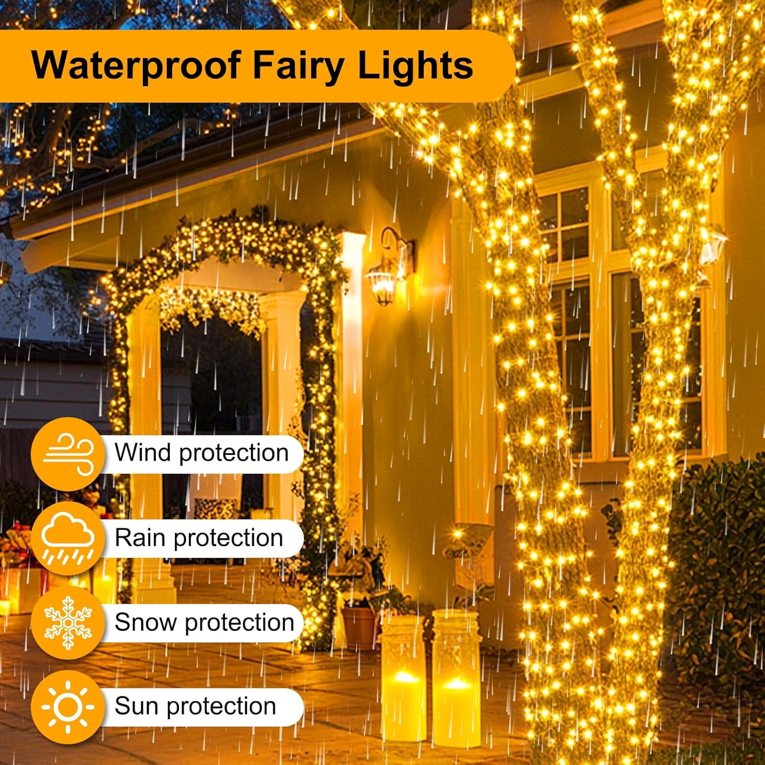 WUQUAN-200FT 600LED Christmas Lights Plug in,Warm White Waterproof ...