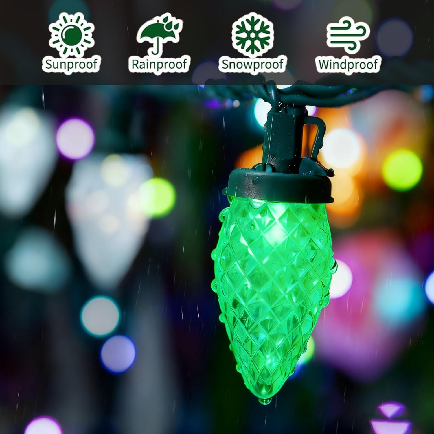 WUQUAN-33 Ft LED Outdoor Christmas Lights,50 C9 Lights String with ...