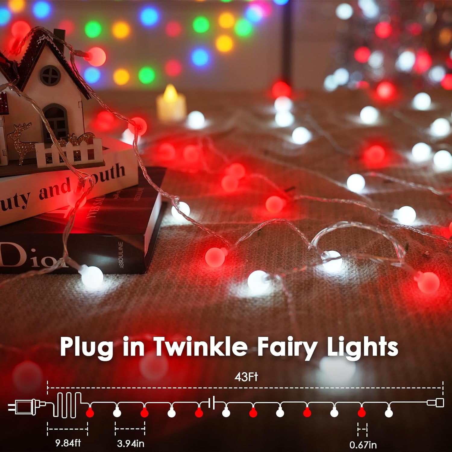 WUQUAN-43FT 100LED Connectable Christmas Globe String Lights Indoor ...