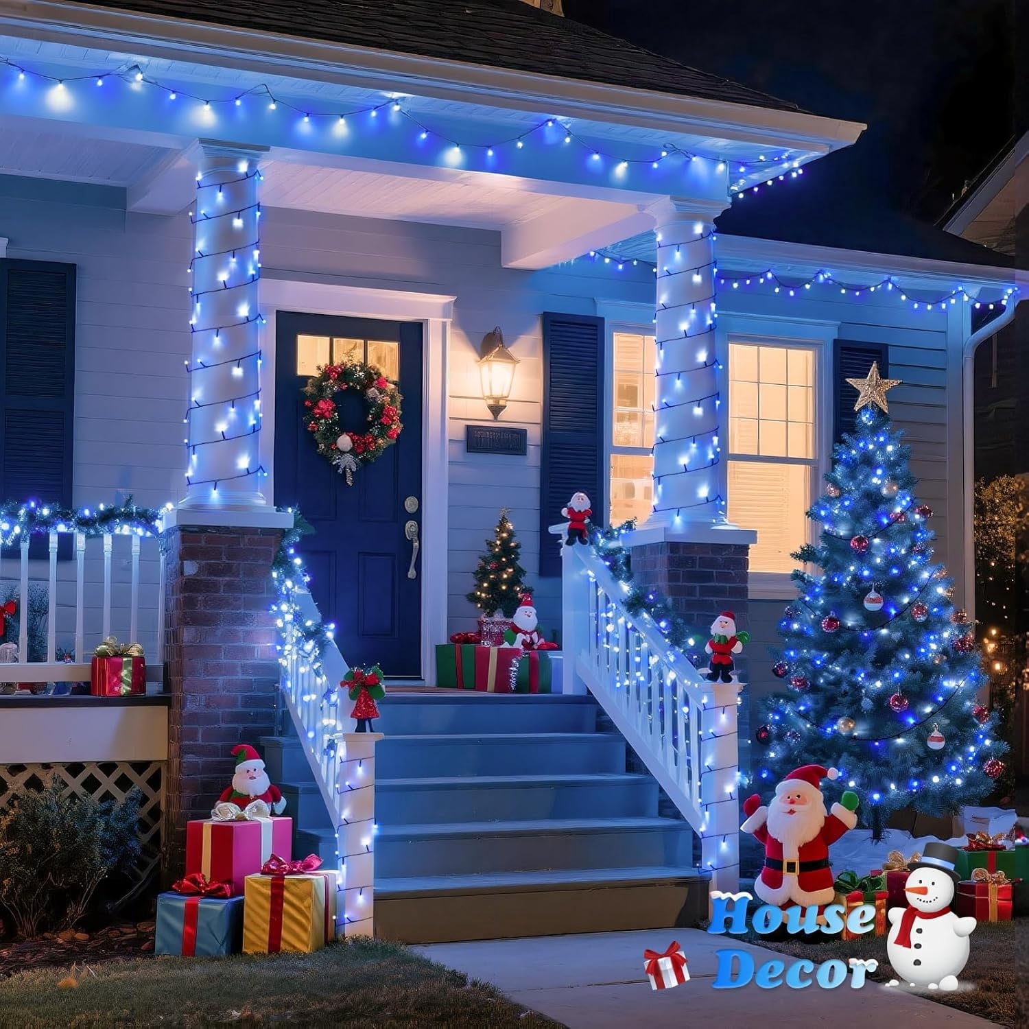 WUQUAN-500 LED Blue and White String Lights Outdoor, 173ft 8 Modes LED ...