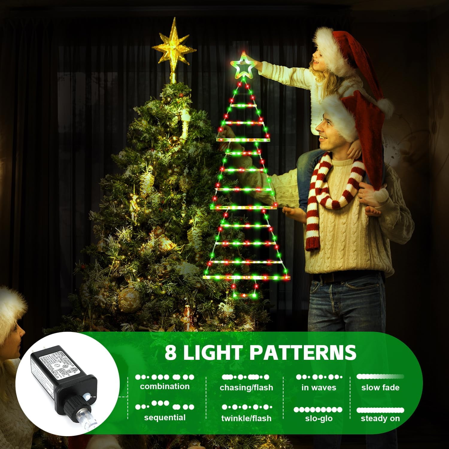 WUQUAN-Christmas Decorations, 4.4 FT LED Christmas Tree Shaped Ladder ...