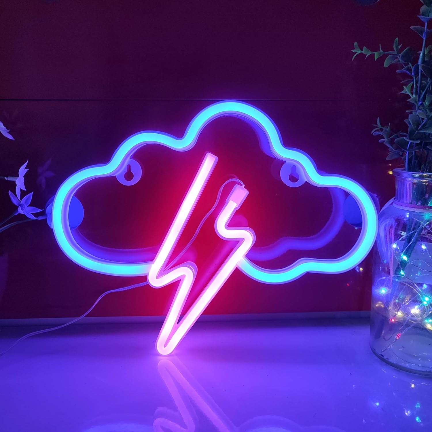 WUQUAN-Cloud Lightning Neon Light,USB or 3-AA Battery Powered Neon ...