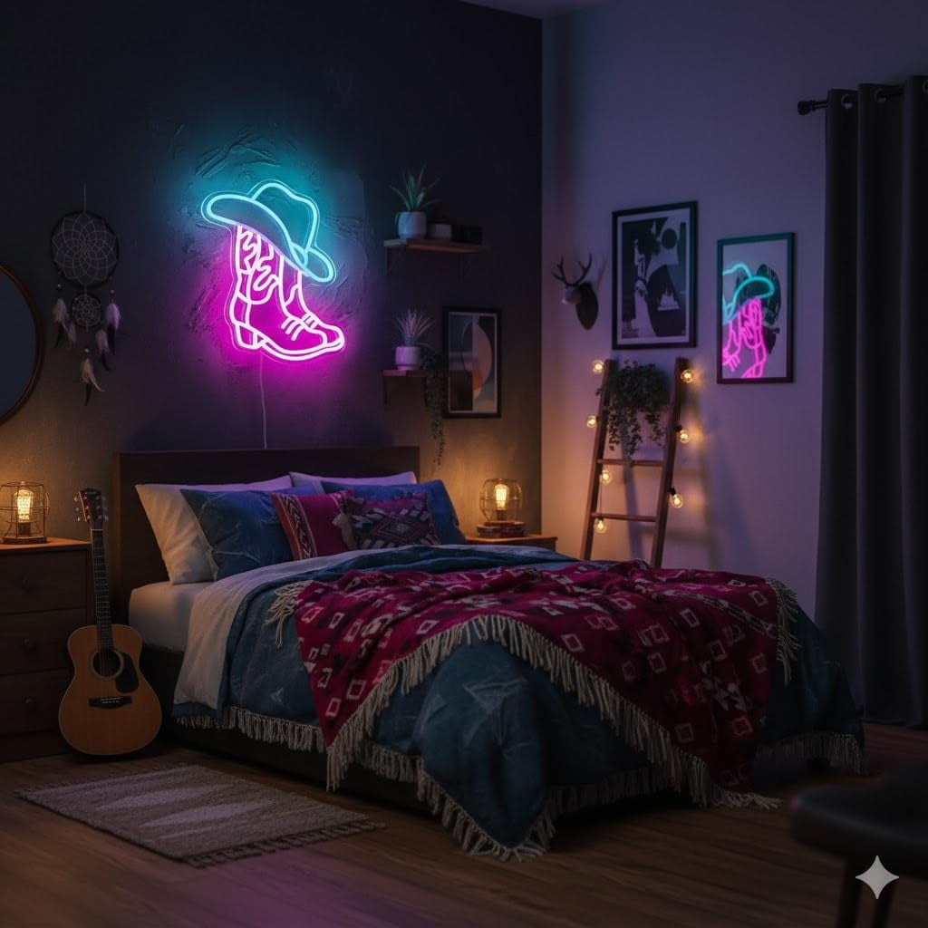 WUQUAN-Cowboy Boot and Hat LED Neon Sign,Western Country Wall Decor for ...
