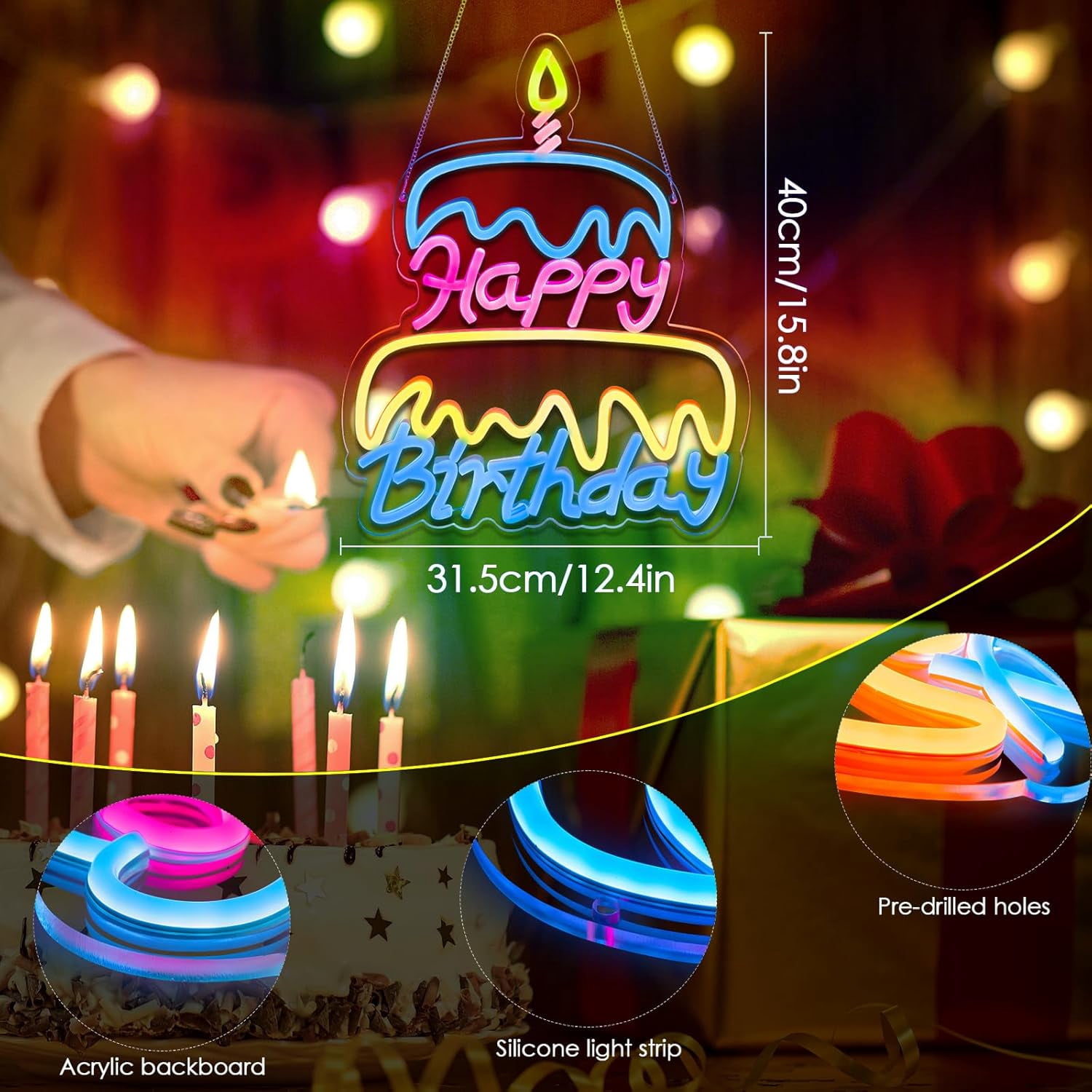 WUQUAN-Happy Birthday Neon Sign Led Neon Lights Pink Neon Sign for ...