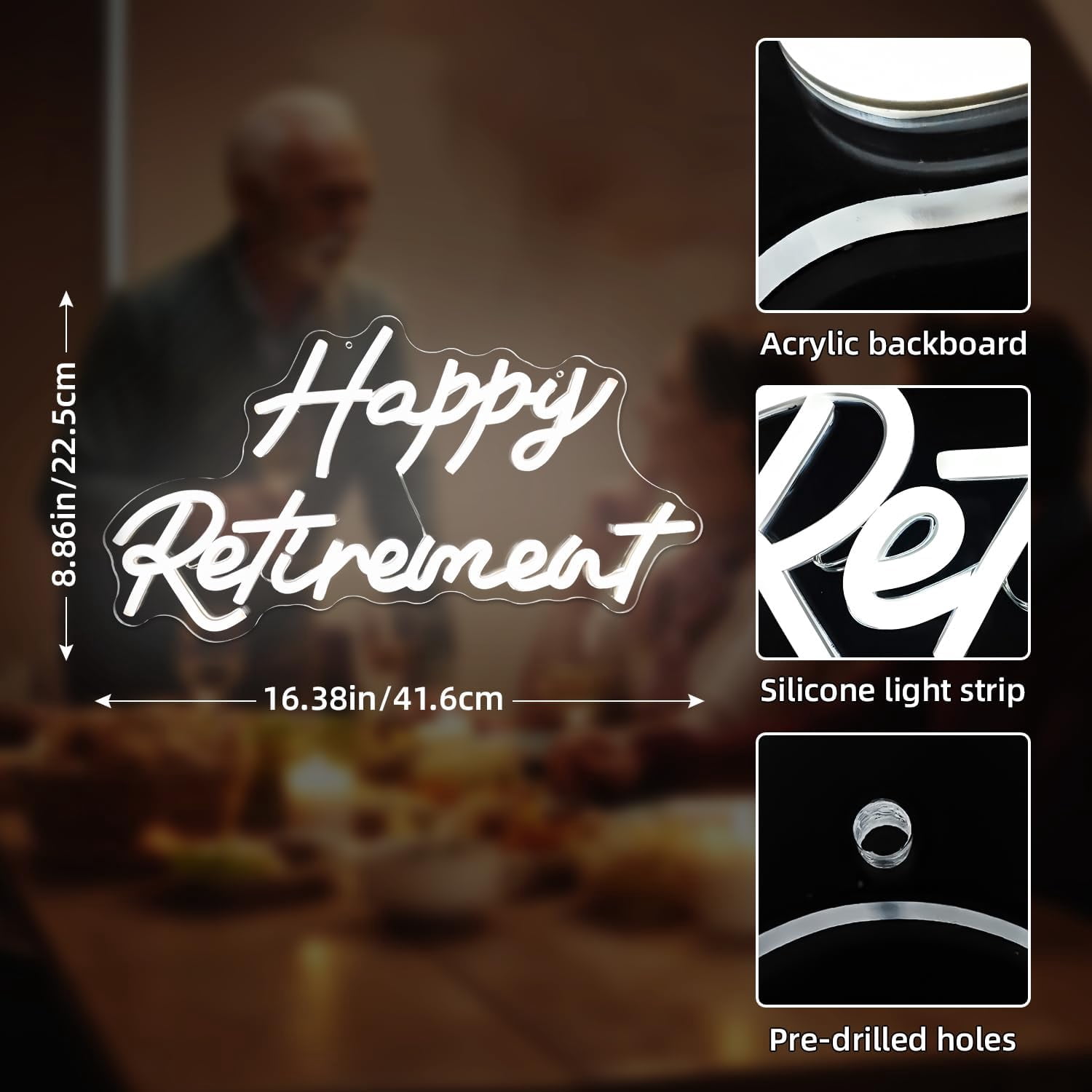 WUQUAN-Happy Retirement Neon Signs for Wall Decor,Dimmable Neon Lights ...