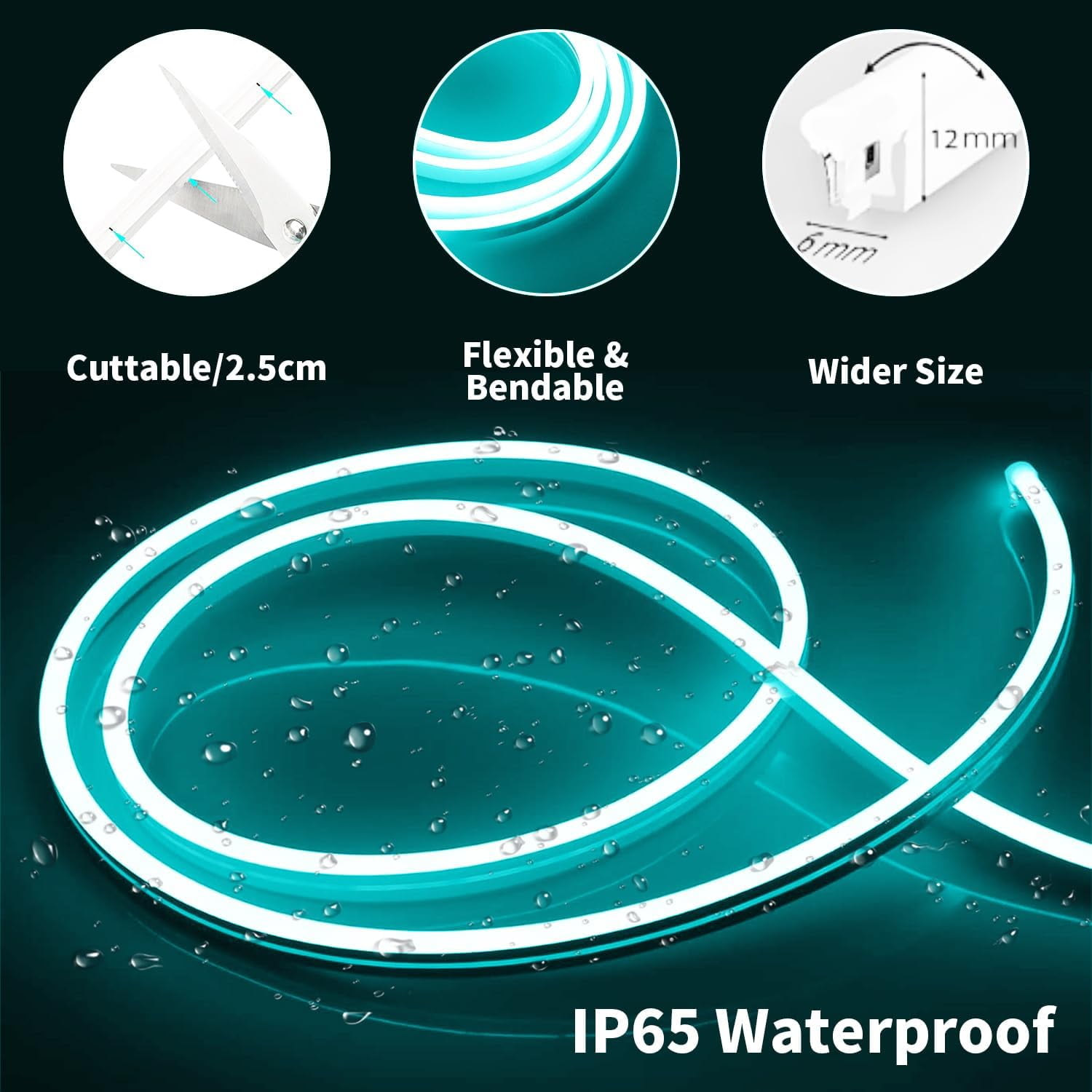 WUQUAN-Ice Blue Led Strip Lights, 16.4Ft/5m Neon Led Light Strip with ...