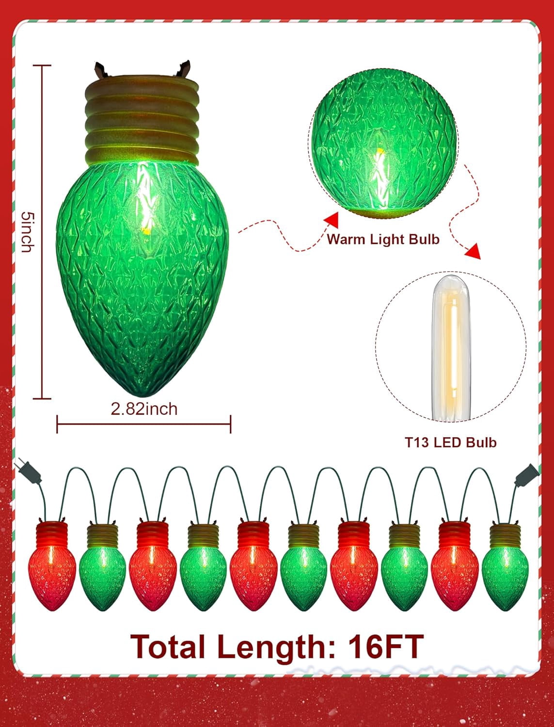 WUQUAN-Jumbo Christmas Lights, 16FT Giant Christmas Lights with 10 5 ...