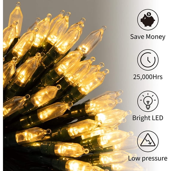 WUQUAN-LED Christmas Mini Lights, 108 Feet 300 LED Clear Bulbs String ...