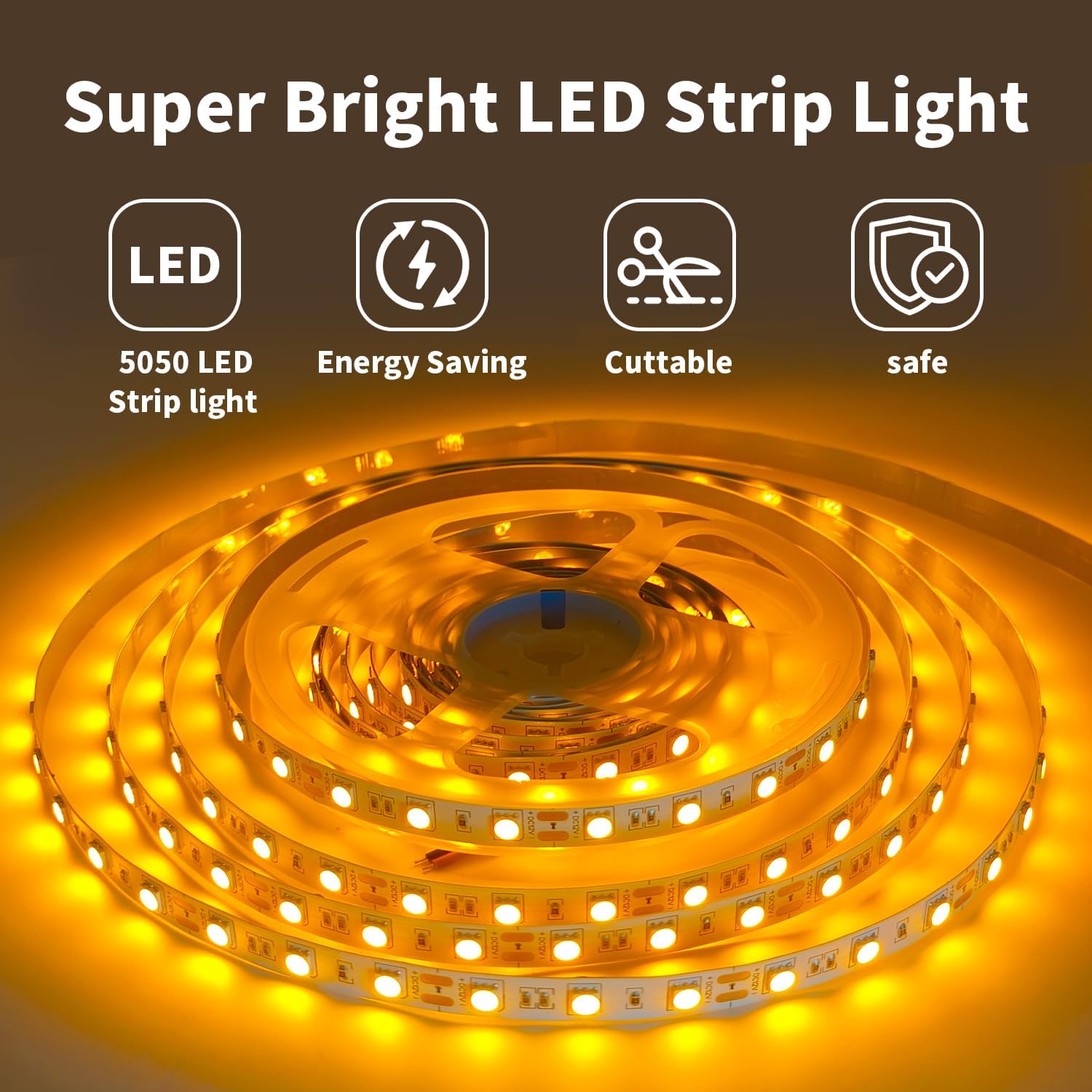WUQUAN-LED Strip Light Yellow 12V LED Light Strip 16.4ft/5m Flexible ...