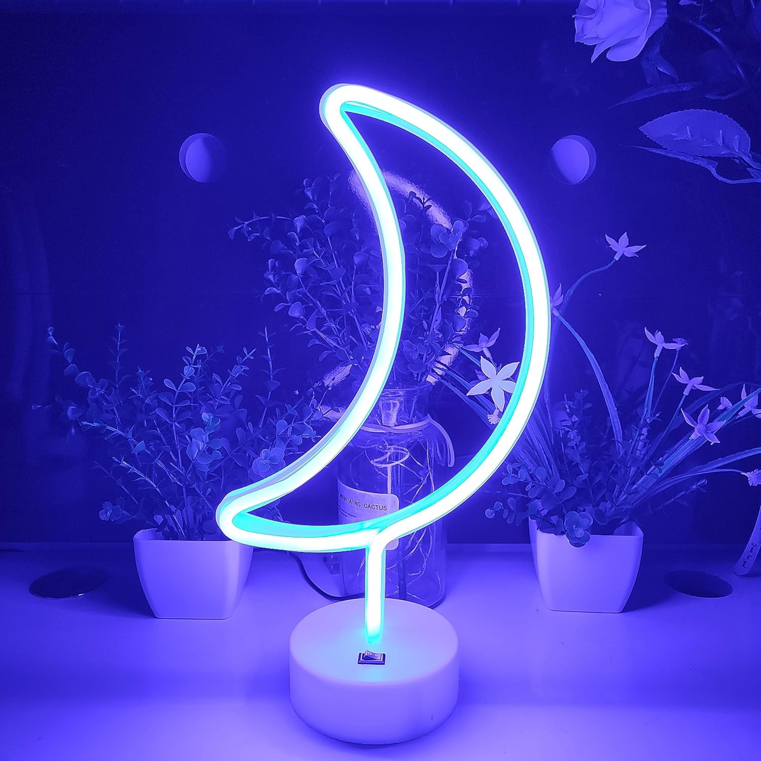 WUQUAN-Moon Neon Sign with Holder Base,USB or 3-AA Battery Powered Neon ...