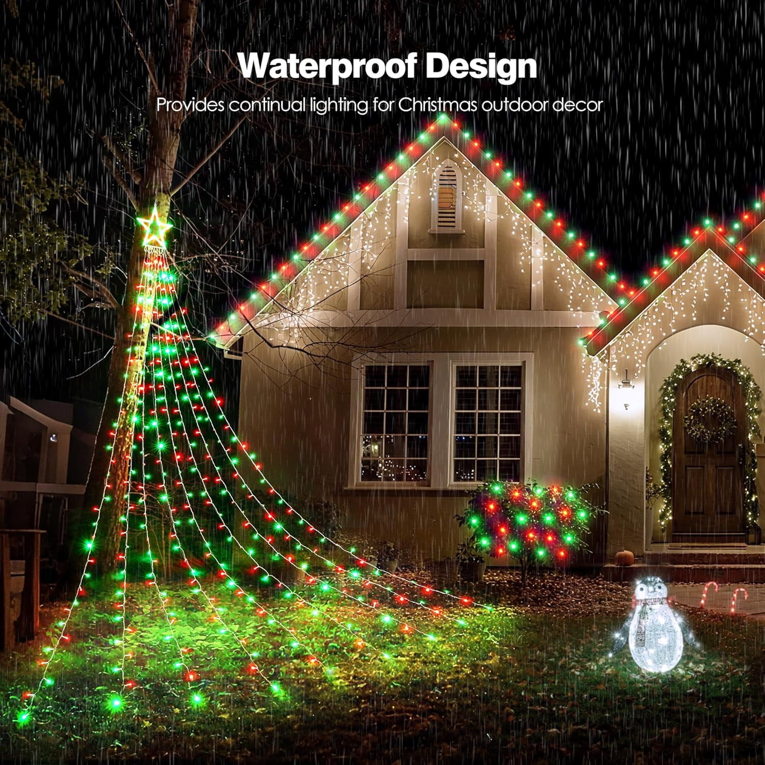 WUQUAN-Outdoor Christmas Decorations 317 LEDs Christmas Lights with 9 ...