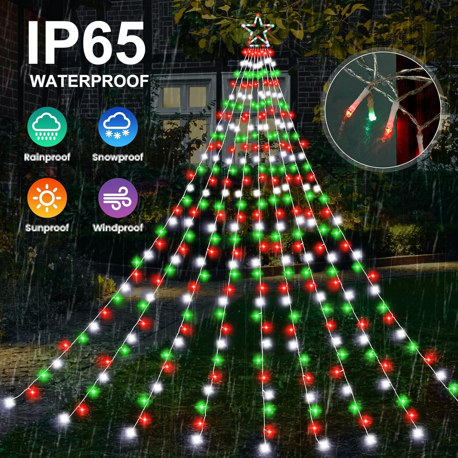 WUQUAN-Outdoor Christmas Decorations String Lights, 320 LED 11.5 Ft ...