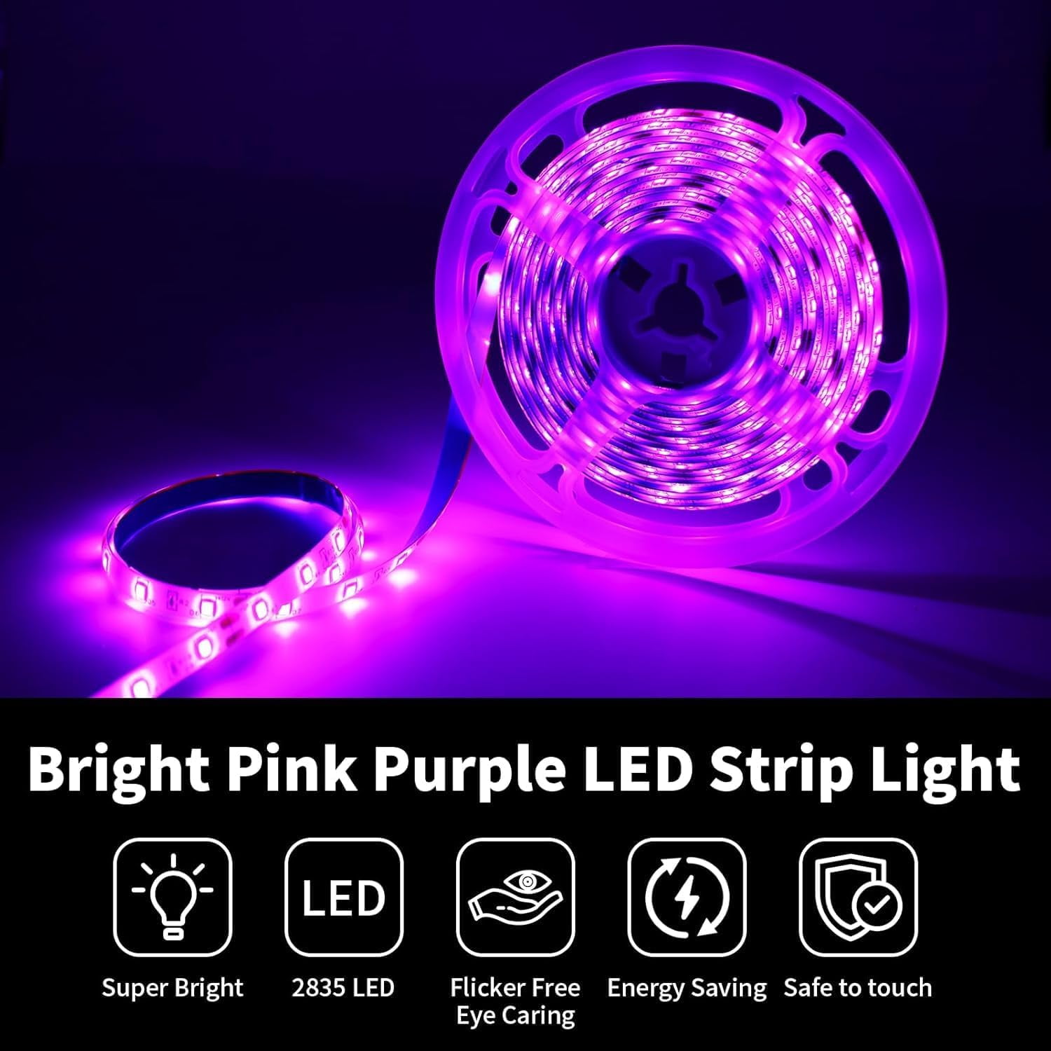 WUQUAN-Pink LED Strip Light, 16.4ft 5M 2835 SMD 300 LEDs 12V Flexible ...