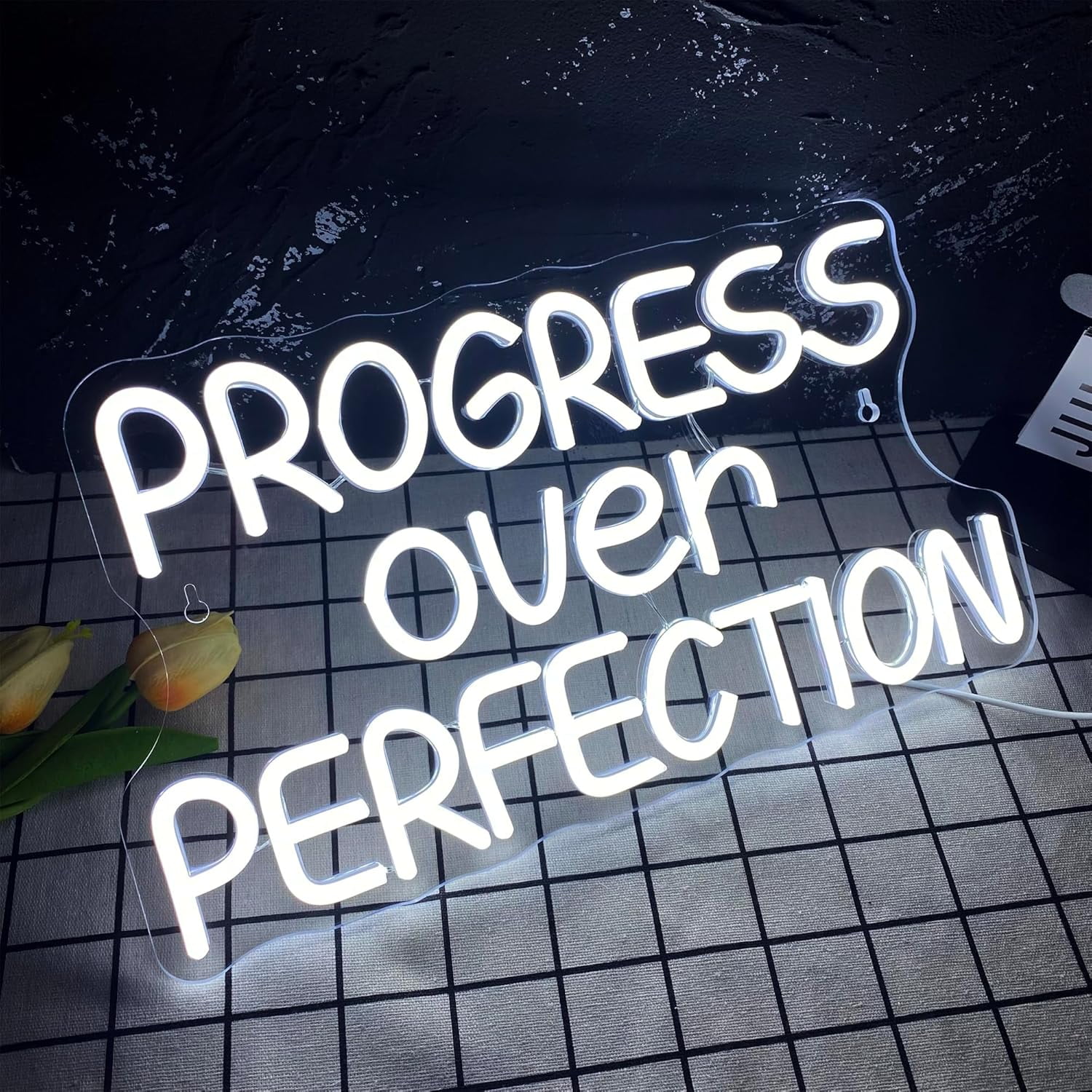 WUQUAN-Progress Over Perfection Neon Sign,Dimmable Classroom Positive ...