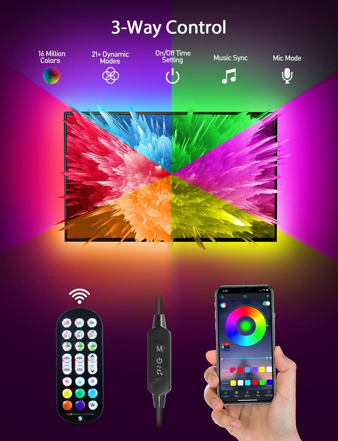 WUQUAN-RGB LED TV Strip USB Lights for Backlight and Behind, App Remote ...