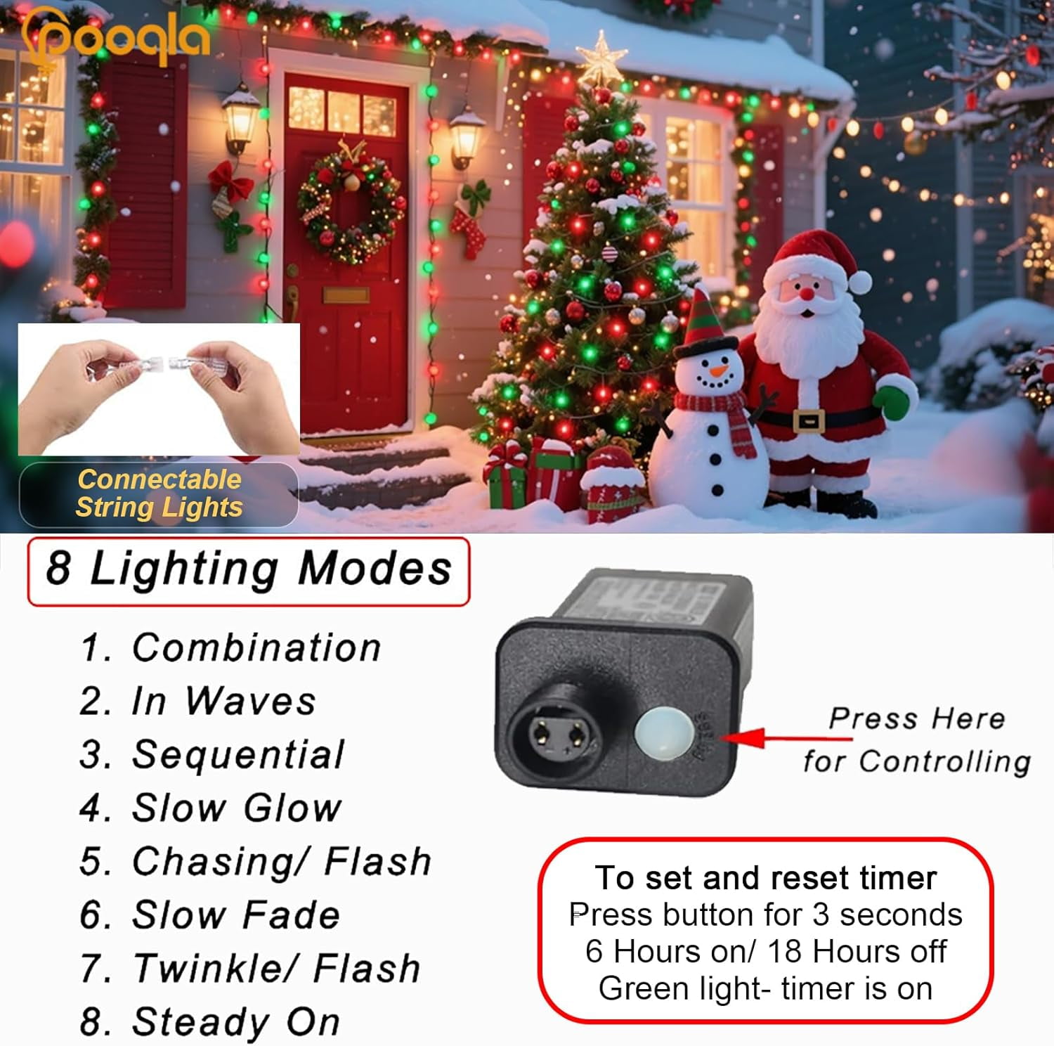 WUQUAN-Red and Green Christmas String Lights, 66 ft 200 LED Christmas ...