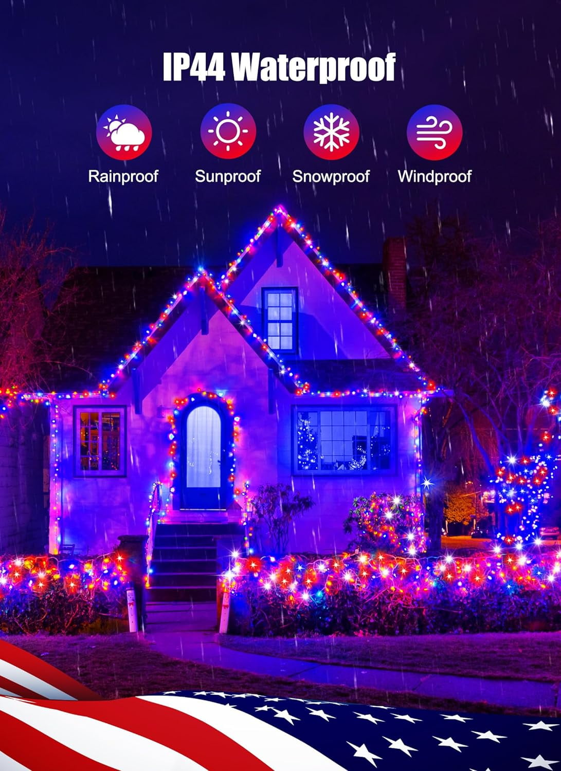 WUQUAN-Red White Blue String Lights Plug in with Adapter,100 LED 33 ...