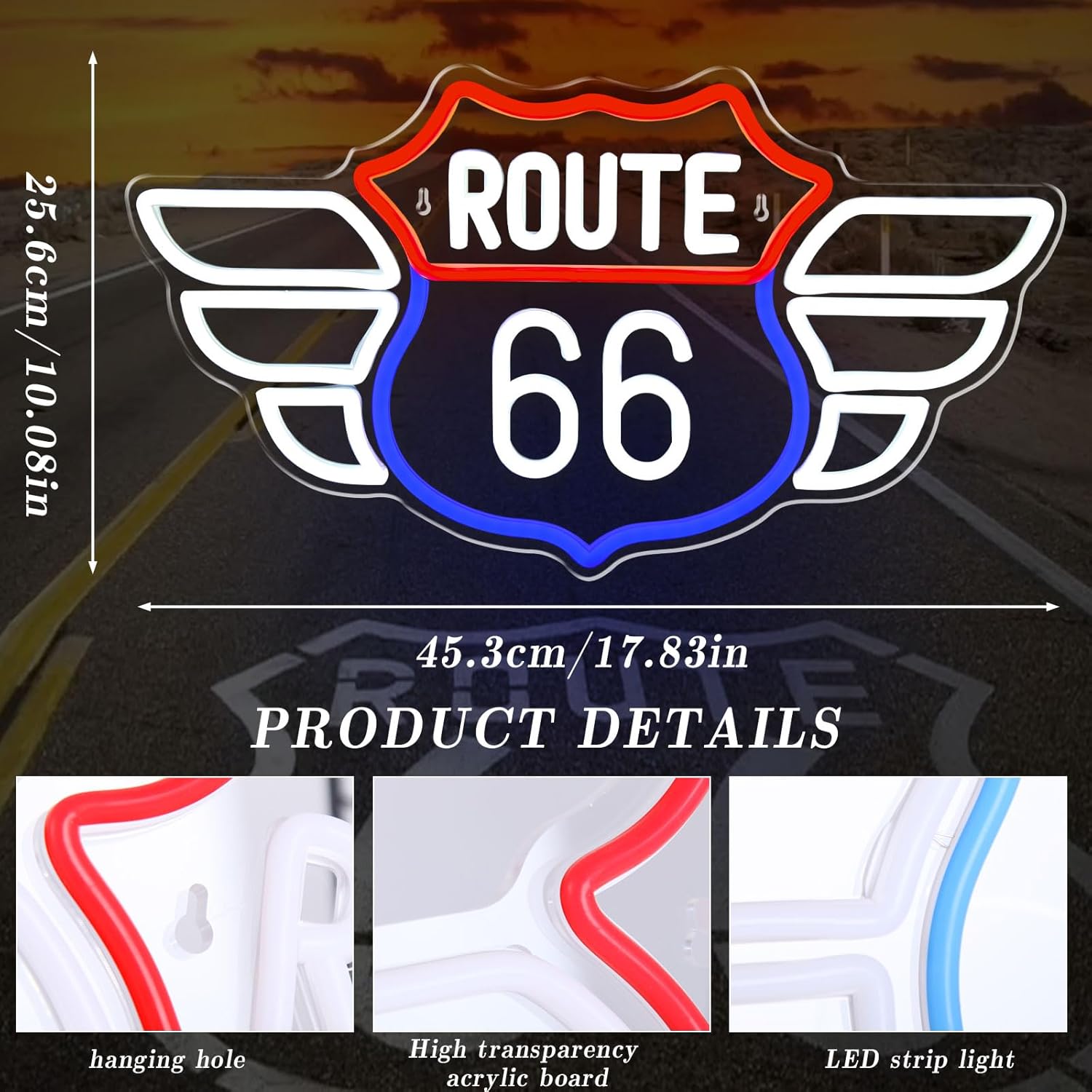 WUQUAN-Route 66 Neon Sign Vintage Route 66 Wall Decor Dimmable Us High ...
