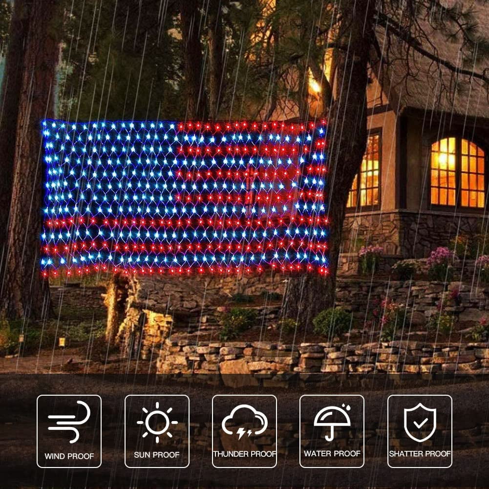 WUQUAN-Solar American Flag Lights, 420 LED Waterproof American Flag Net ...