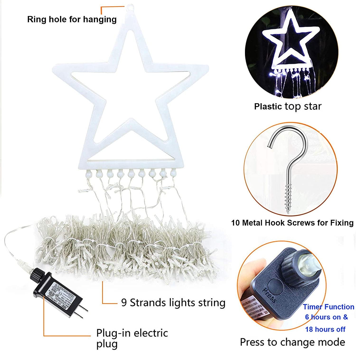 WUQUAN-(Upgraded Christmas Decoration Outdoor Star String Lights, 320 ...