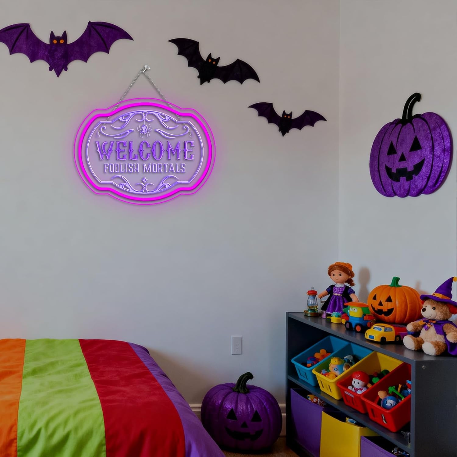 WUQUAN-Welcome Foolish Mortals Neon Sign - Haunted Mansion LED Wall ...