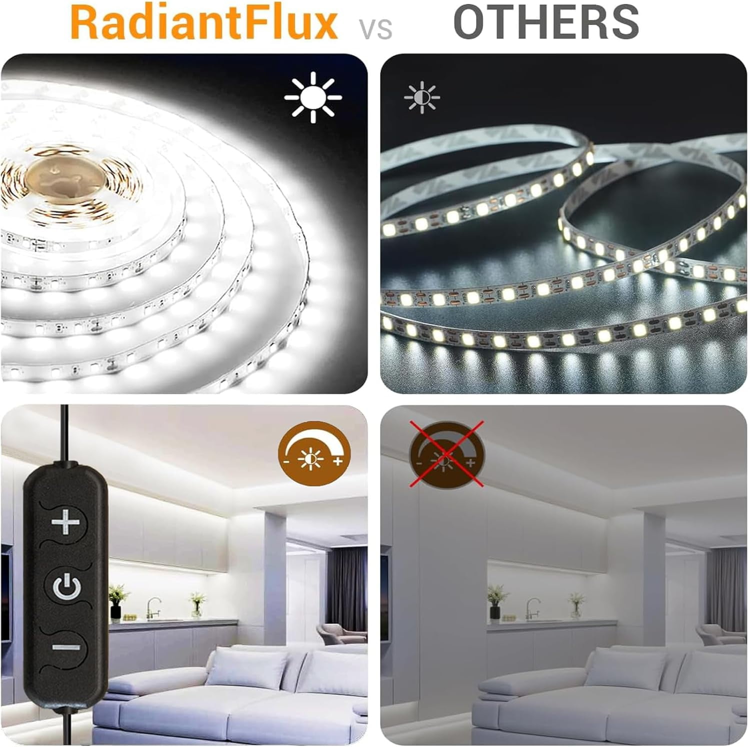 WUQUAN-White Led Strip Lights for Bedroom Small Dimmable LED Lights ...