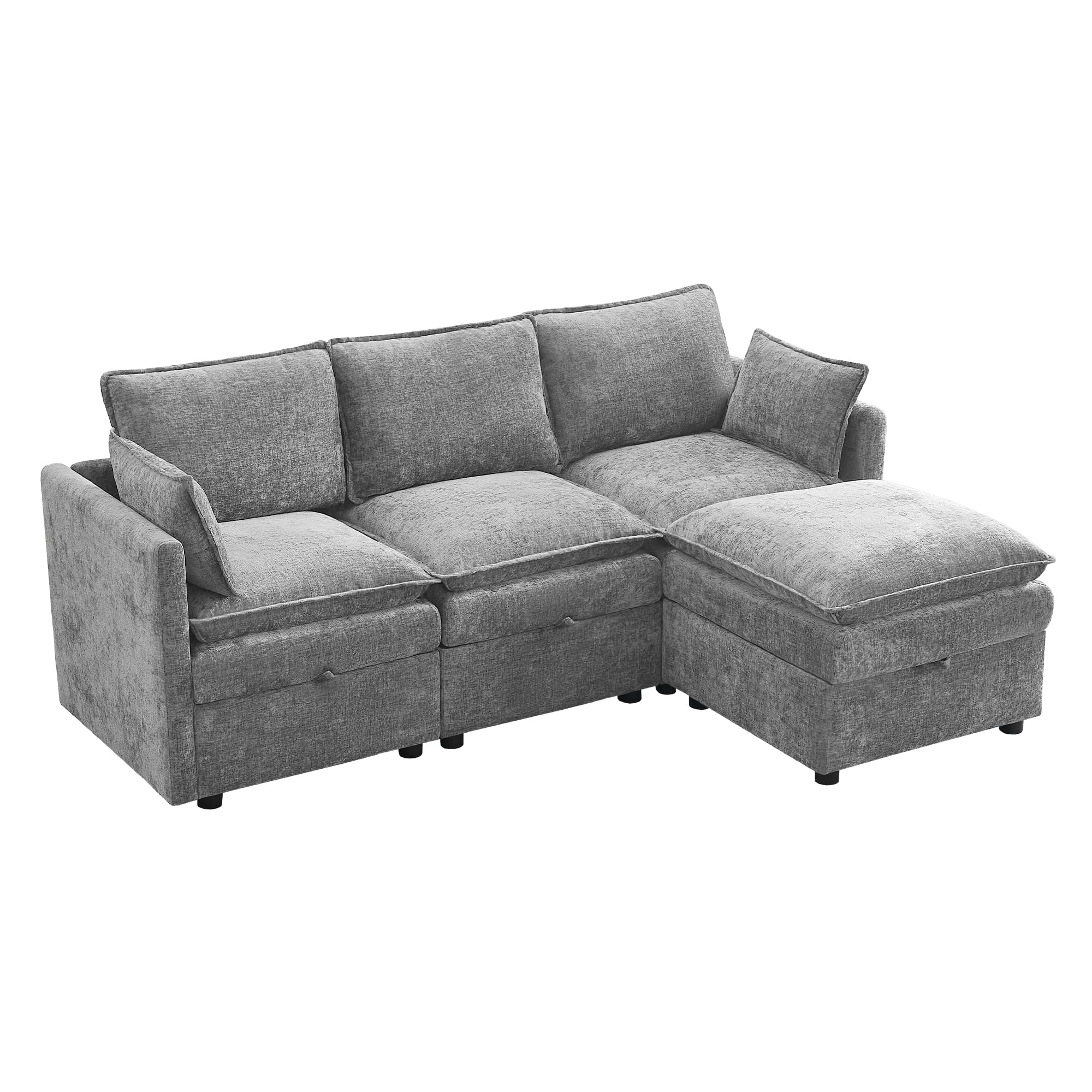 WUTUTUEE Cloud Modular 3-Seater Sofa with Storage Ottoman, Modern ...
