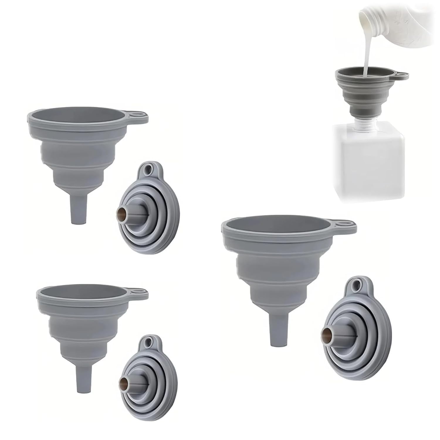 WUUJIPAI Collapsible Silicone Funnel Set for Kitchen, 3PCS Food Funnels ...