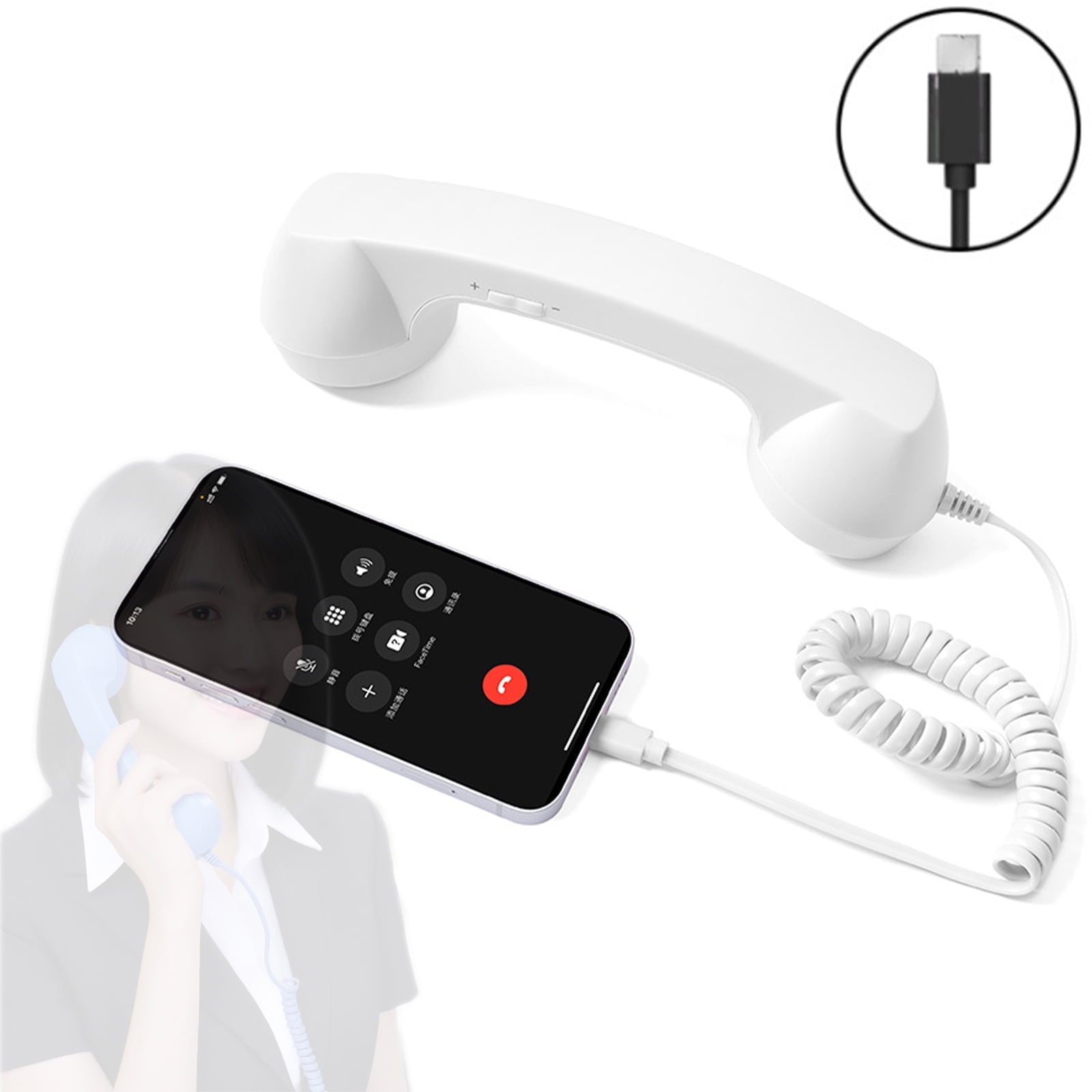 WUUJIPAI Retro Phone Handset with Microphone & Speaker, Type-C Cell to ...