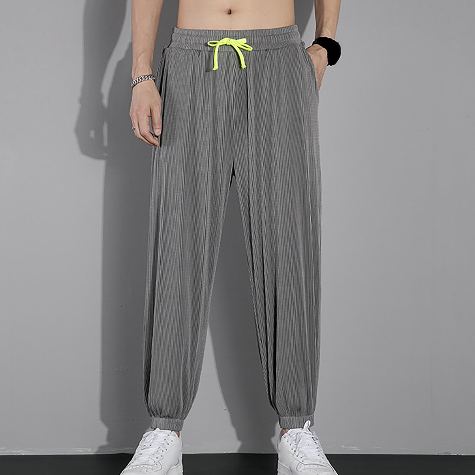 WUWUQF Mens Joggers Sweat Pants Men's Ice Silk Summer Thin Style Loose ...