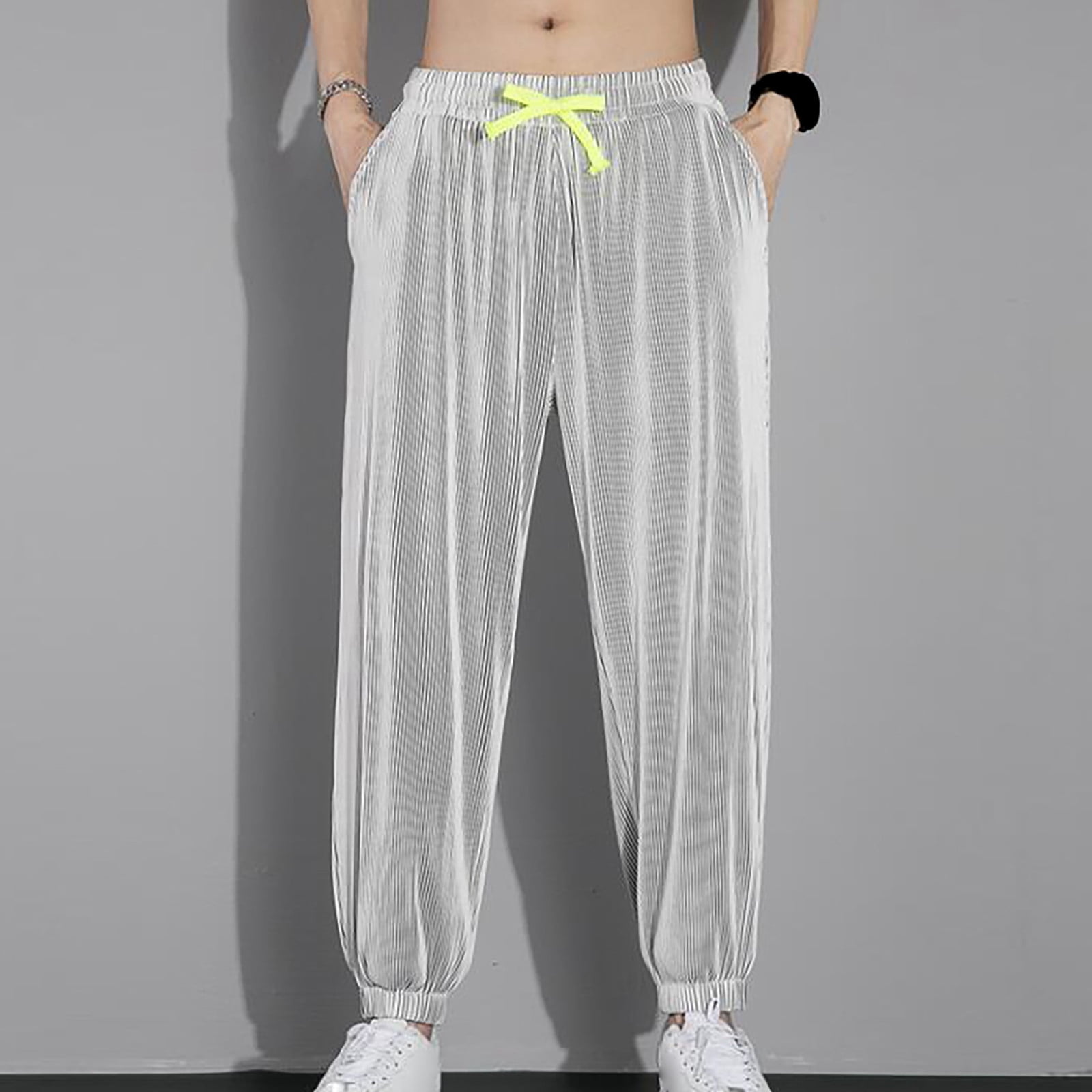WUWUQF Mens Joggers Sweat Pants Men's Ice Silk Summer Thin Style Loose ...