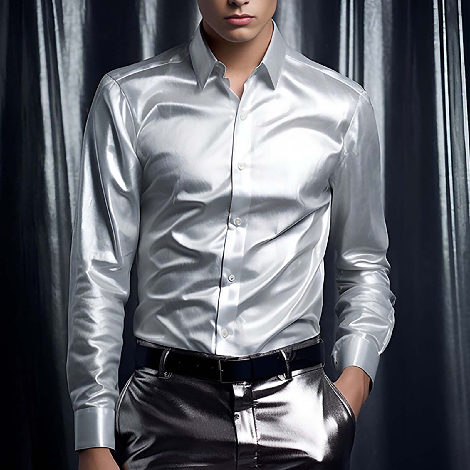 Wuwuqf Mens Shirts Casual Fall Shirt Lapel Button Long Sleeve Tops Men