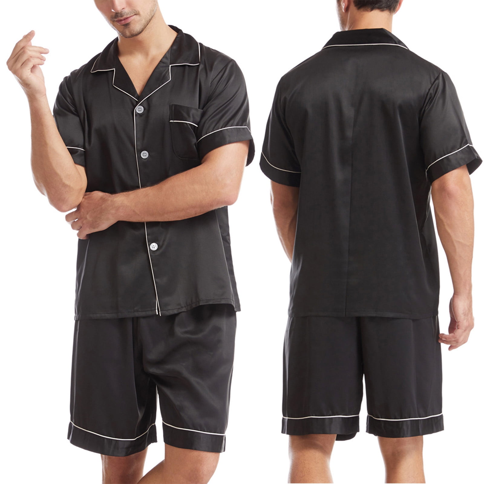 WUWUQF Pajama Set, 2 Piece Mens Shorts Casual Plain Satin Sleepwear ...
