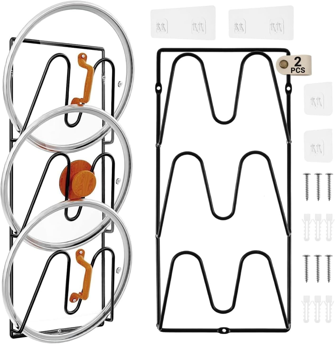 WUXIAB 3-Tier Stainless Steel Pot Lid Organizer,Cabinet Door Wall Mount ...