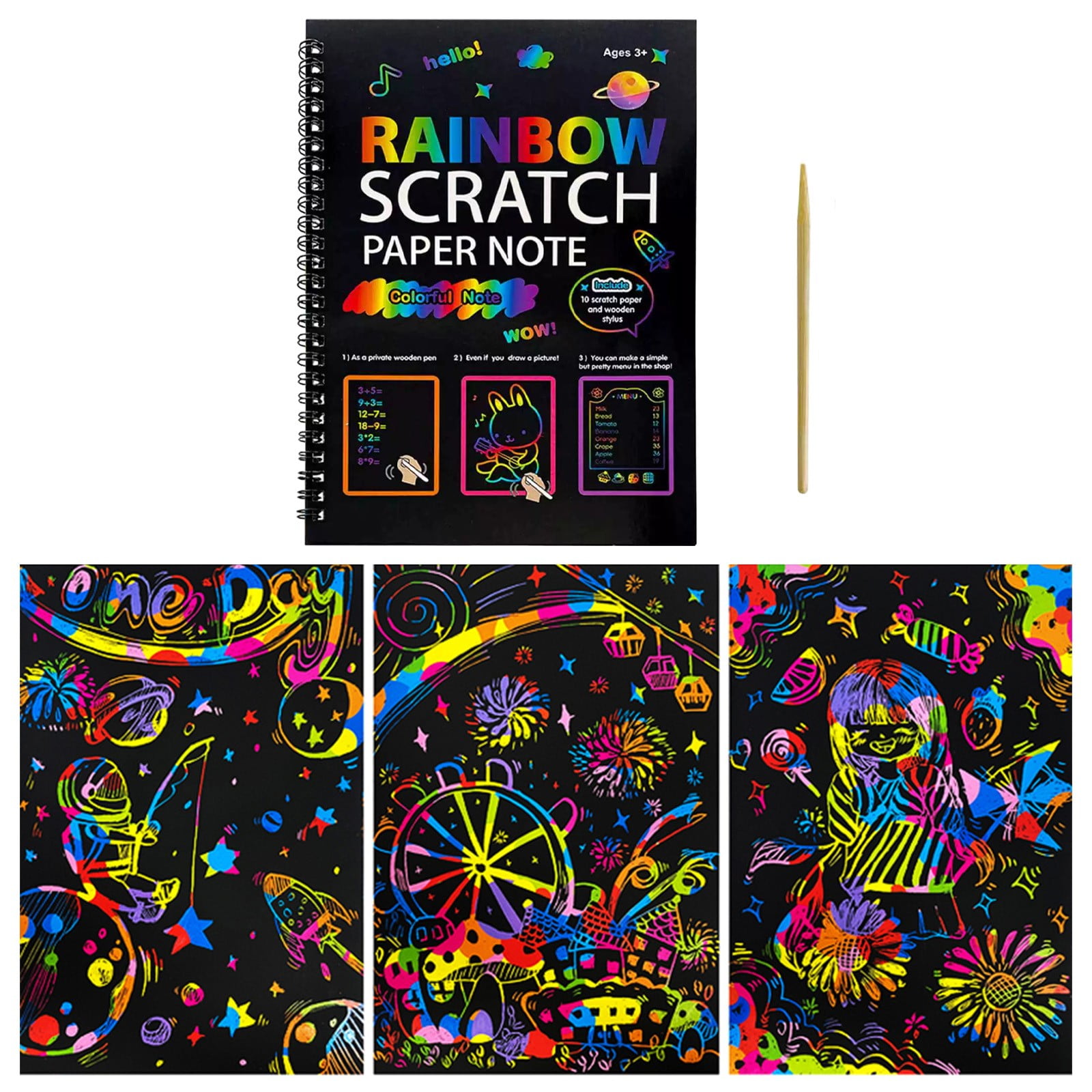 WUXIAB 4Pack Rainbow Scratch Paper Note Set,Gift-Worthy Art Set,Reveal ...