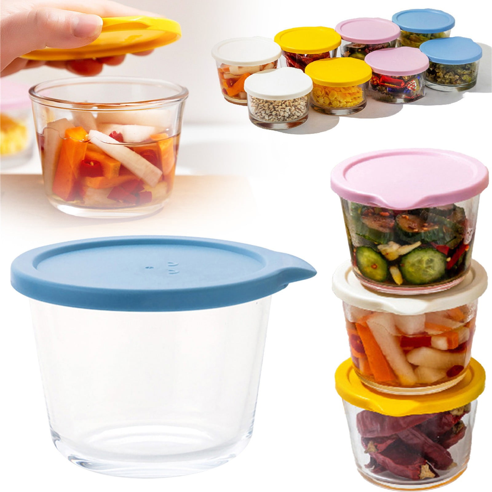 WUXIAB 4Pc Airtight Small Glass Bowls,Leak-Proof Stackable Dessert ...
