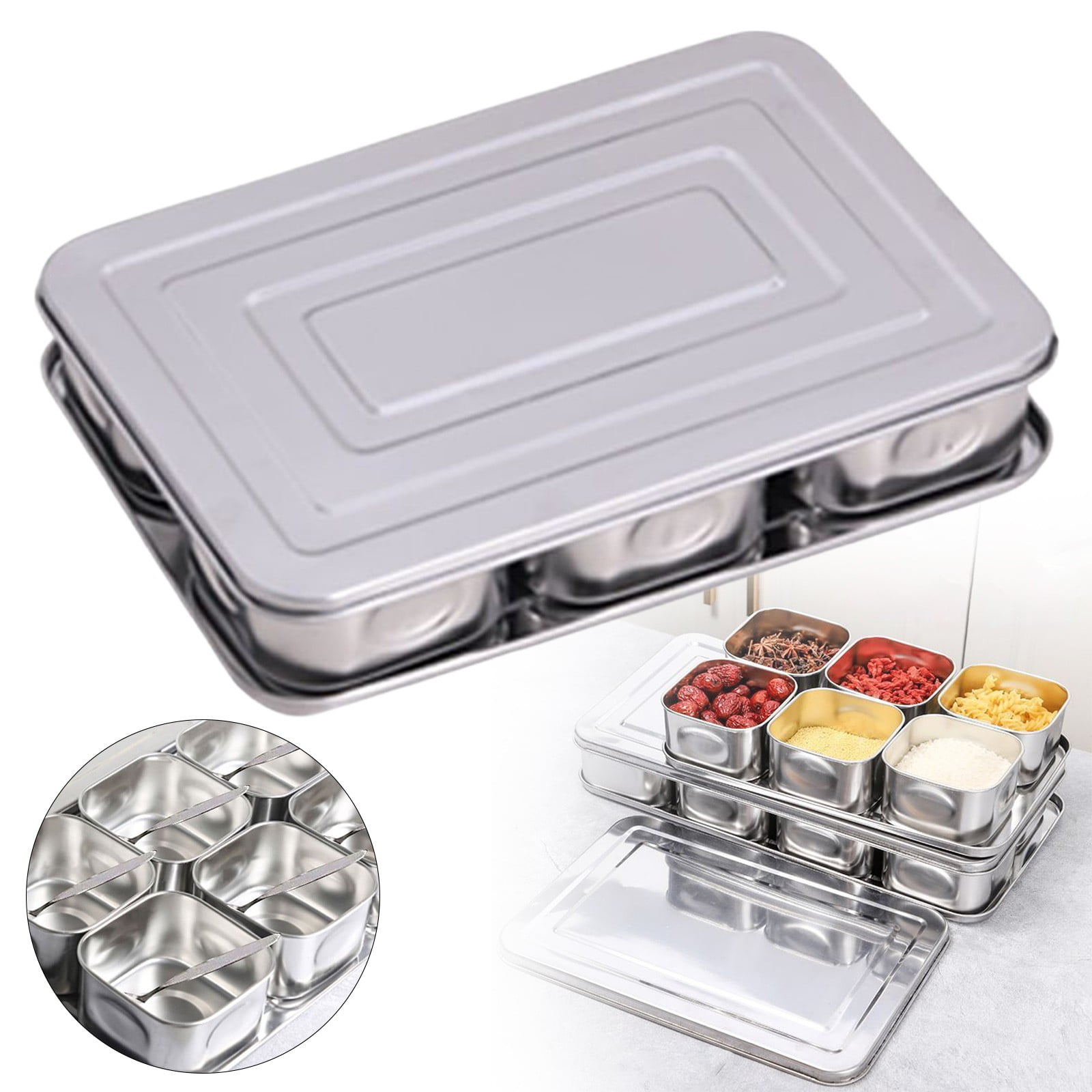 WUXIAB 6-Grid Seasoning Box,Commercial Kitchen Tool,High-Volume ...