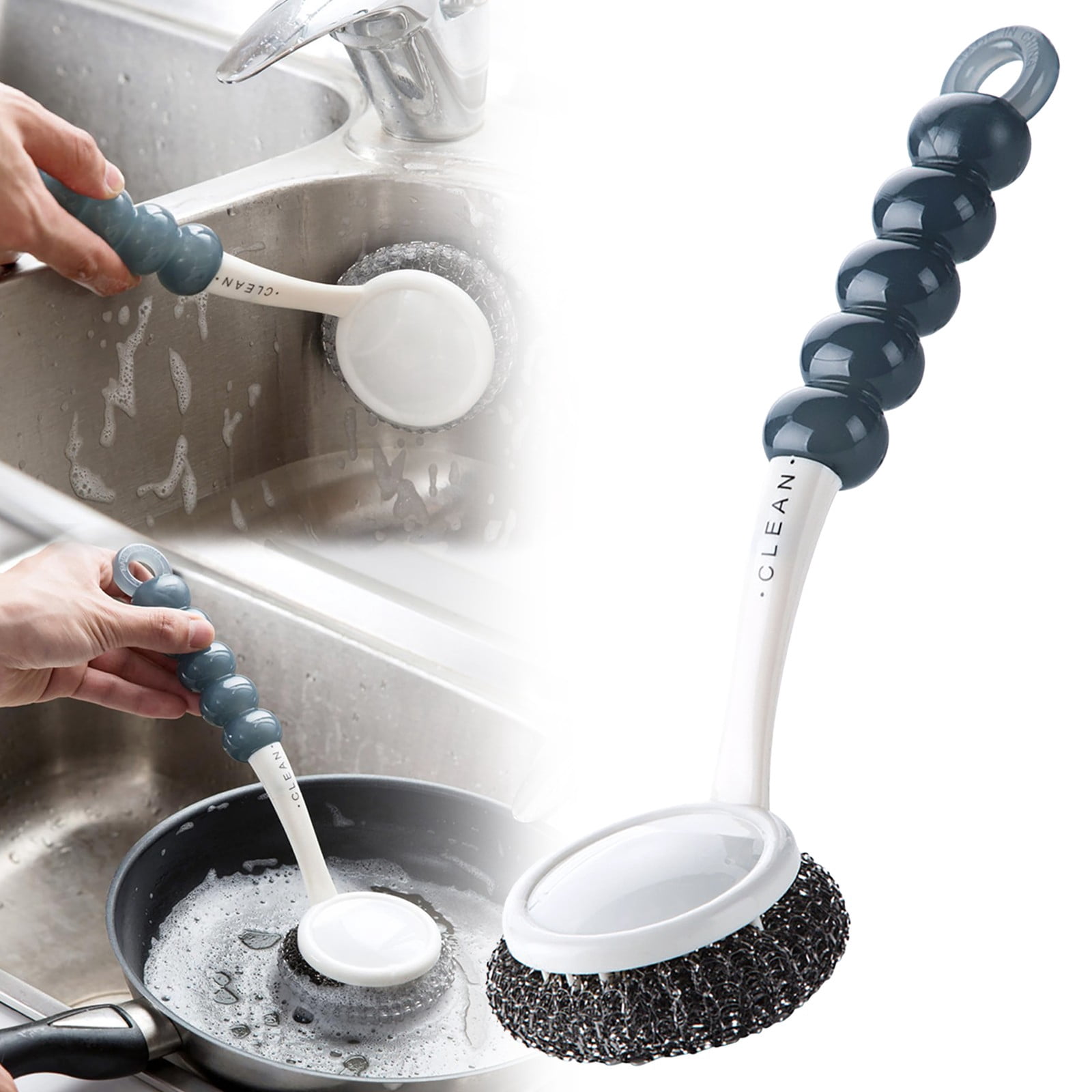 WUXIAB Ergonomic Wire Dish Scrubber,Heavy-Duty Pot Pan Cleaning Tool ...