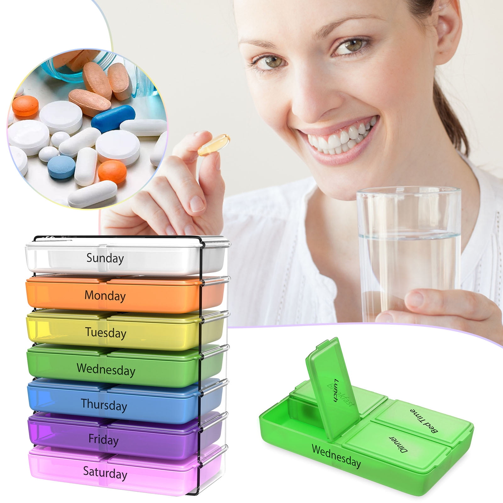 WUXIAB Pill Box,7 Days 4 Times Pill Container,Tablet Sorter Medicine ...