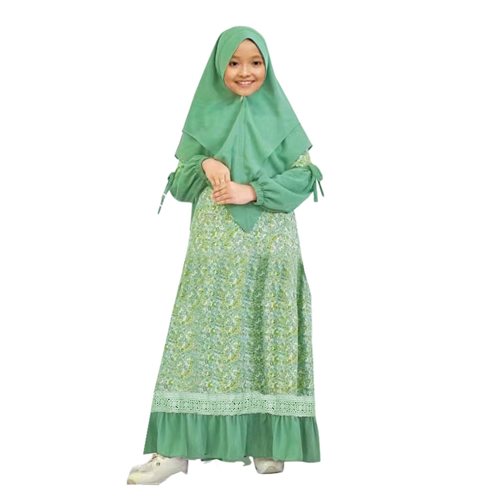 WUXIAN Girls Clothes Set Baby Floral Abaya With Hijab Full Length Robe ...
