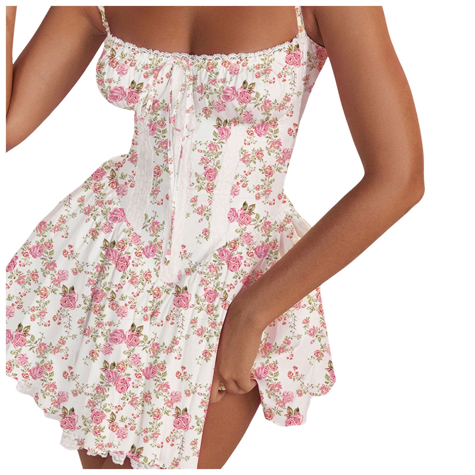 WUXIAN Women'S Summer Sundress Slim Fit Floral Print Spaghetti Strap ...