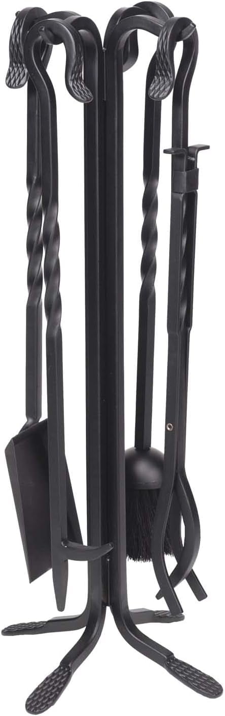 WUXIFA Industries 30 1/2-Inch 5-Piece Black Wrought Iron Fireplace Tool ...