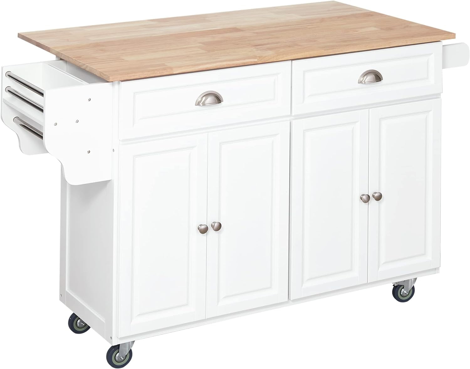 WUXIFA Rolling Kitchen Island Drop Leaf, Kitchen Cart on Wheels, Solid ...