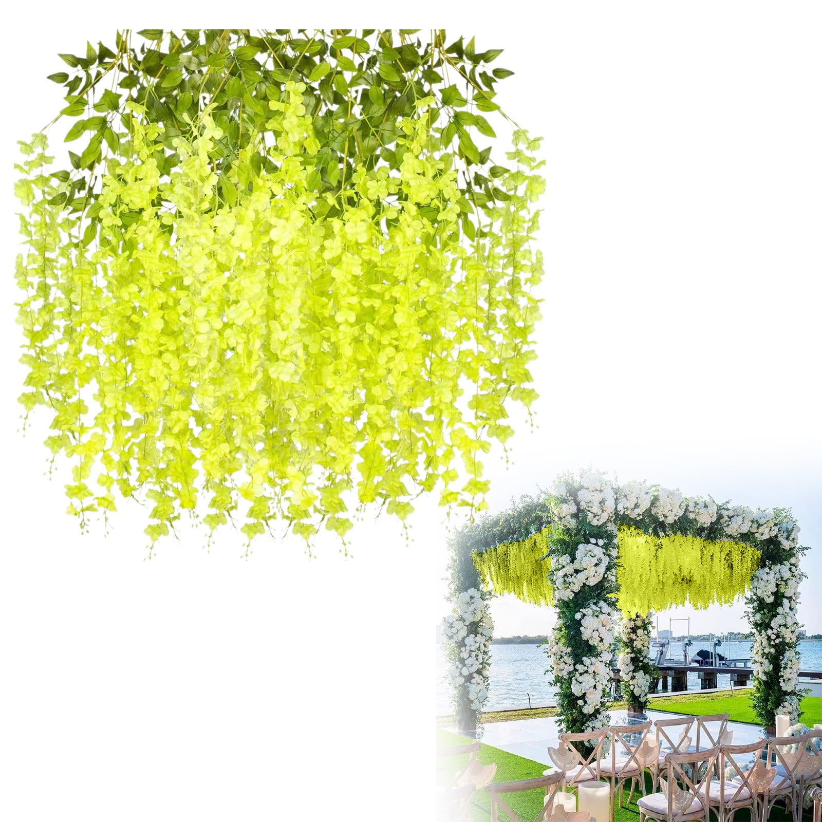 WUYVCG Artificial Handing Flower，12 Pack Wisteria Flower Vines Garland ...