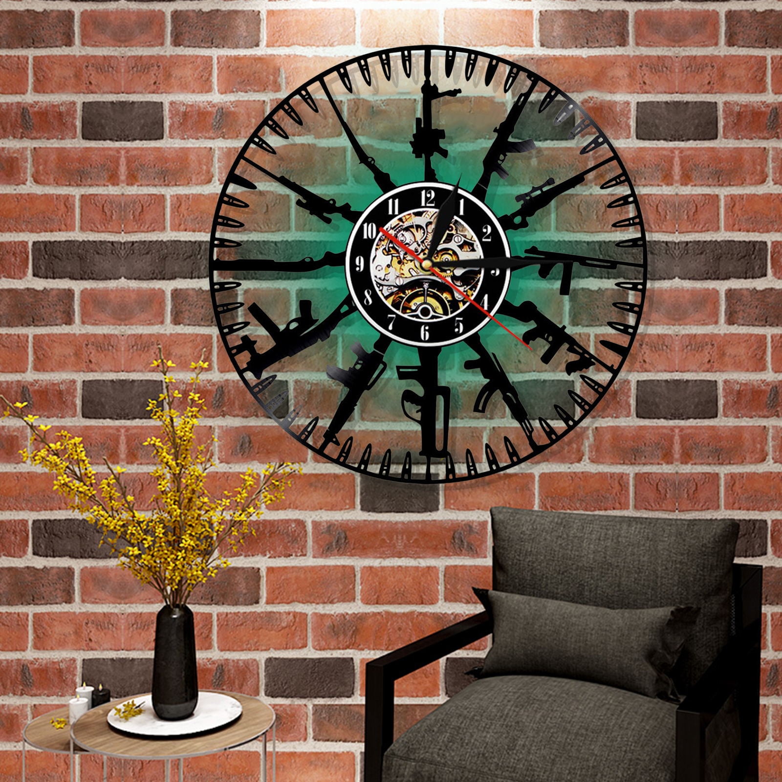 WUZSTAR 12 Inch 7-Color Record Clock Vinyl Army Gun Wall Clock ...